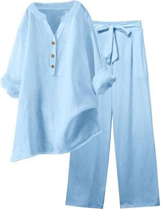 Generic Tenues da&eacute;roport 2026 pour femmes - Tenue 2 pi&egrave;ces - Pull court &agrave; manches longues - Pantalon de surv&ecirc;tement &agrave; jambe large - Ensemble de voyage dautomn