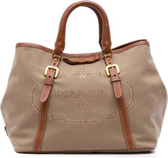 Prada Hobo Bags - Canvas Canapa Logo Bow Satchel - Gr. unisize - in Braun - f&uuml;r Damen