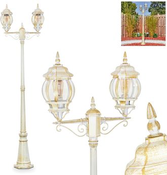 HOFSTEIN Kandelaber Lentua, Außenwegeleuchte aus Metall/Kunststoff in Weiß/Goldfarben/Klar, Wegeleuchte im Vintage/Antik/Landhaus-Design für Garten, Außenberei