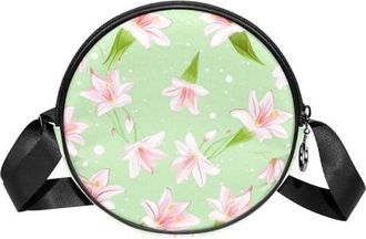 Generic Sac &agrave; bandouli&egrave;re rond pour femme, motif lys rose, petit sac &agrave; bandouli&egrave;re avec fermeture &eacute;clair, bretelles r&eacute;glables, sac &agrave; main rond d&eacute;contract&eacute; pou