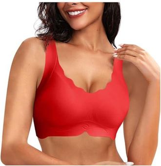 Generic Soutien-gorge 2026 pour femme - Sans armatures festonn&eacute; - Sans armatures - Doux et confortable - Couverture compl&egrave;te au quotidien, Rouge, 5XL