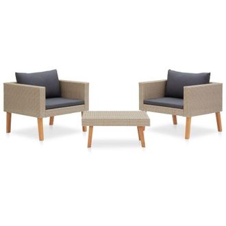 vidaXL Salon de jardin 3 pcs avec coussins R&eacute;sine tress&eacute;e Beige