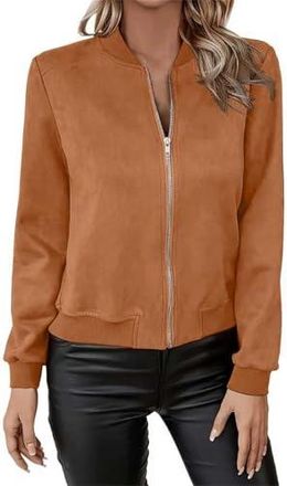 Generic Veste en cuir pour femme - Manches longues - Fermeture &eacute;clair - Poche lat&eacute;rale - D&eacute;contract&eacute; - Manteau en cuir pour femme - Veste de surv&ecirc;tement &agrave; fer