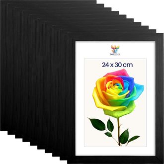 MG Design 10er Set Bilderrahmen 24 x 30 cm - Fotorahmen mit Schwarz Echtholzrahmen und bruchsicherem Acrylglas, Hoch & Quer zum Aufh&auml;ngen, zum Aufstellen