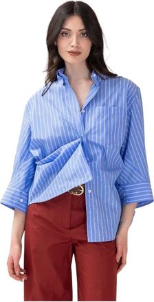Ermanno Scervino Femme, Blouses et Chemises, Bleu, Taille: 36 FR Camicia in popeline a righe ricamo in lana