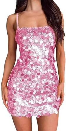 Generic MJGkhiy Robe de Femmes à Paillettes Courtes Curvy Robe de Soirée Élégante Or Vêtements de Noël Sans Manches Robe de Cérémonie Noir Col en V Robe pour 