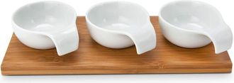 ROMINOX Geschenkartikel Servierschalen // TRE Bamboo - Servieren mit Stil, 4-teilig, Schlichtes Bambusbrett mit 3 Keramik-Servierschalen; Maße: ca. 27 x 12 x 