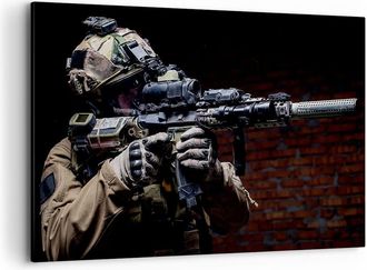 Arttor Bilder auf Leinwand 100x70cm Leinwandbild mit Rahmen Soldat Gewehr Gro&szlig; Wanddeko Bild Schlafzimmer K&uuml;che Deko Wandbilder Dekoration Wohnzimmer Wall De