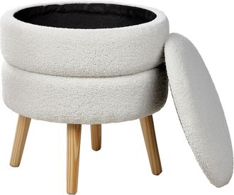 Beliani Hocker mit Stauraum Boucl&eacute; wei&szlig; rund Beine Kiefernholz modernes Design Okaton