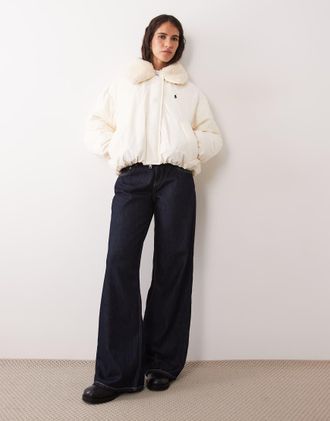 Polo Ralph Lauren blouson bomber aviateur &agrave; col en polaire, cr&egrave;me-Blanc