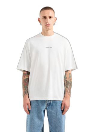 A|X Armani Exchange Mens The Grid, Sustainable, Printed Logo Lettering T-Shirt Off White,L