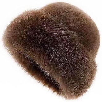 Generic Chapeau cloche dhiver en fausse fourrure pour femme, chapeau cloche moelleux de pêcheur duveteux pour lextérieur, marron, Taille unique