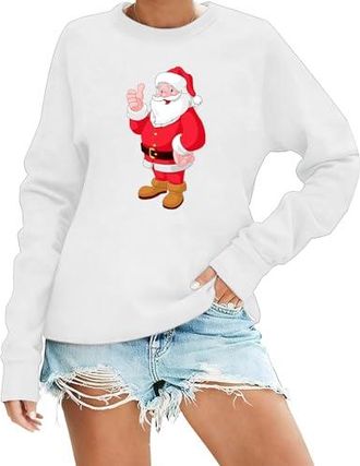 Generic Sweat-shirt de Noël pour femme - Pull de Noël moche amusant à col rond - Pull décontracté à manches longues - Imprimé Père Noël mignon - Chemisier pou