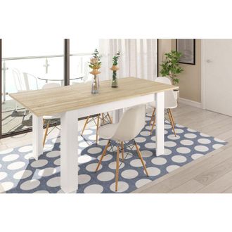 PEGANE Pegane - Table &agrave; manger extensible rectangulaire imitation ch&ecirc;ne canadian et blanc - 78 x 140-190 x 90 cm - 6 places - Design moderne