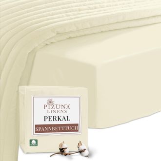 Pizuna Spannbettlaken 170x200 cm-180x200 cm Baumwolle Neu Elfenbein, 1000 Fadenzahl aus 100% langstapeliger Baumwolle in Satinbindung Dickes Spannbettlaken m