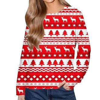 Generic Pull de Noël pour femme - Imprimé flocon de neige - Col rond - Pull tricoté à manches longues pour femme, Rouge, L