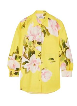 Valentino Garavani Valentino Yellow Floral Print Mini Shirt Dress Size 38