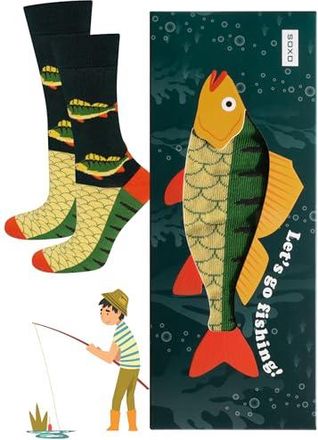 Soxo Peche Chaussettes Femme Drole Cadeau Homme Fantaisie Coton Chaussette Socquettes Cadeaux Le P&ecirc;cheur 40-45 Perche