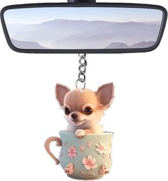 Generico Charme De Sac De Chien, Charme De Porte-cl&eacute;s De Chiot De Tasse De Th&eacute; | Porte-cl&eacute;s Chien De Dessin Anim&eacute; 2D En Acrylique, Pendentif, Miroirs De Voitur