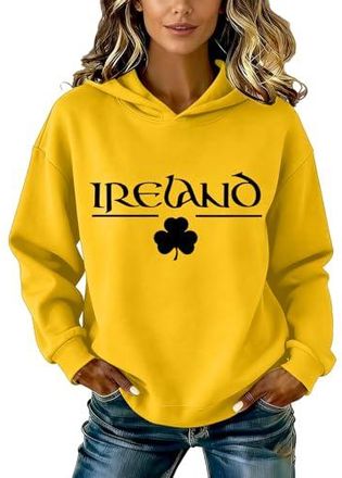 Generic HUIFUAO Irlande St Patrick Sweat &agrave; capuche pour femme Dr&ocirc;le Tr&egrave;fle Costume irlandais St Paddys Day Tr&egrave;fle Vert Chemises Vacances Hauts &agrave; manches longu