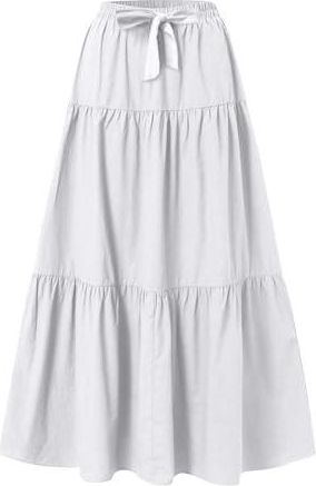 Generic Jupe d&eacute;contract&eacute;e et &eacute;l&eacute;gante pour femme - Couleur unie - Taille &eacute;lastique - Pliss&eacute;e - Argent&eacute;, Blanc., XXL