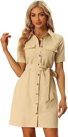 Allegra K Robes de safari dété en coton à manches courtes avec ceinture boutonnée, kaki, 40