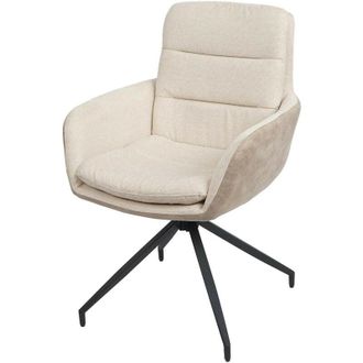 Mendler Chaise de salle &agrave; manger HWC-K32 fauteuil chaise, pivotante position auto, tissu/textile cr&egrave;me-bei