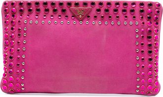 Prada Pink Canvas Canapa Studded Vernice Clutch