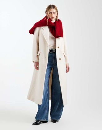 Asos Manteau dad en laine m&eacute;lang&eacute;e effet bross&eacute; de qualit&eacute; sup&eacute;rieure - Cr&egrave;me-Blanc