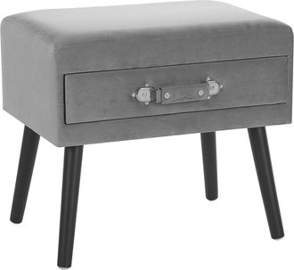 Beliani Lustiger Nachttisch 1 Schublade Koffer-Optik Samtstoff grau Eurostar