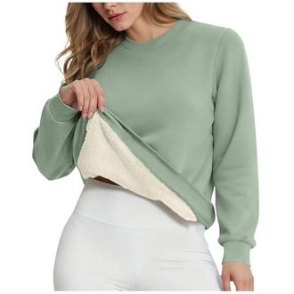 Generic Pull Femme Hiver Chic et &eacute;l&eacute;gant Couleur Unie D&eacute;contract&eacute; Sweatshirts col Rond Ample Pullover Mode Manche Longue Pull Femme Chaud Doubl&eacute; Tops Vert Cla