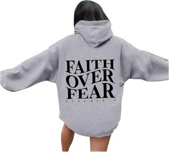 Generic Sweat &agrave; capuche pour femme Jesus Faith Over Fear Essential Hoodies Workou d&eacute;contract&eacute; graphique chr&eacute;tien Haut &agrave; capuche Dieu dr&ocirc;le Coupe ample Plage &eacute;