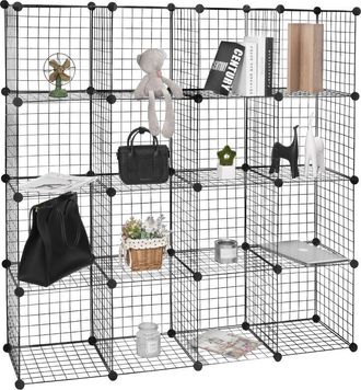 Woltu Woltu - tag&egrave;re Cube en Grille &eacute;tag&egrave;re Conception diy pour Rangement Armoire de penderie m&eacute;tallique Noir 16 Compartiments