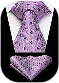 Hisdern Cravate à carreaux pour homme avec mouchoir tissé classique pour homme Cravate violette et pochette de costume