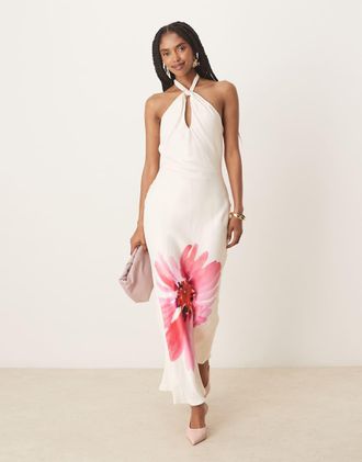 Nobody's Child Agnes - Robe mi-longue dos nu avec fleur - Blanc