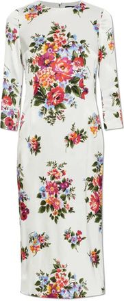 Dolce & Gabbana Femme, Robes, Blanc, Taille: 42 FR Robe Fourreau en Satin Imprim&eacute; Bouquet de Fleurs