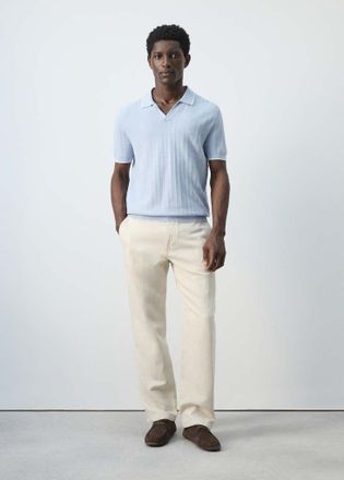 Mango Polo maille fine structur&eacute; bleu ciel - Homme - XXL - MANGO MAN