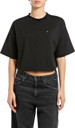 Replay Damen T-Shirt Kurzarm Cropped, Schwarz (Black 098), XL