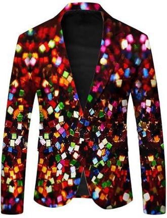 Generic Veste pour homme - Aspect paillettes - Impression &agrave; paillettes - Coupe ajust&eacute;e - Costume de f&ecirc;te disco - Pour carnaval, mariage et sc&egrave;ne (pas de v&eacute;rit