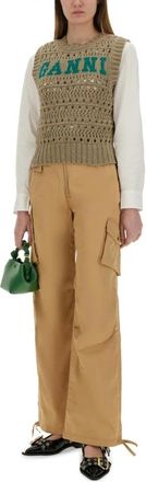 Ganni Femme, Pantalons, Beige, Taille: 40 FR Pantalon en serg&eacute; d&eacute;lav&eacute;