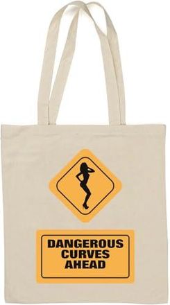 Generic Panneau davertissement « Dangerous Curves Ahead » - Sac fourre-tout amusant en coton naturel - Blanc