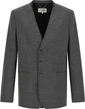 Maison Margiela Homme, Vestes, Gris, Taille: XL Wool Blend Single-Breasted Blazer