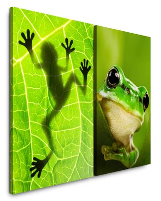Paul Sinus Art Wandbild 2 teilig je 60x90cm Blattgrün Frösche Grün Amphibien Froschkopf Dschungel Freundlich