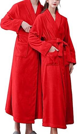 Generic Peignoir chaud pour femme, peignoirs en polaire d&eacute;contract&eacute; col en V, coupe large, peignoirs de bain en velours avec poches et ceinture, manteaux ther