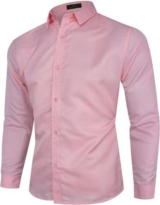 Generic Chemise habill&eacute;e &agrave; col &agrave; bandes pour homme - Manches longues coupe ajust&eacute;e, boutonn&eacute;e d&eacute;contract&eacute;e, tissu infroissable, convient pour les occasions fo