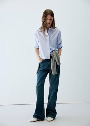 Mango Gestreiftes Hemd mit 3/4-&Auml;rmeln himmelblau - Damen - S - MANGO