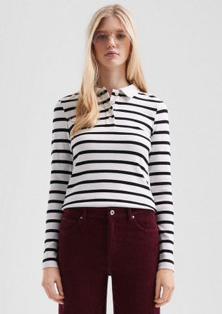 QS by s.Oliver Langarmshirt T-Shirt Geripptes Poloshirt mit Streifen