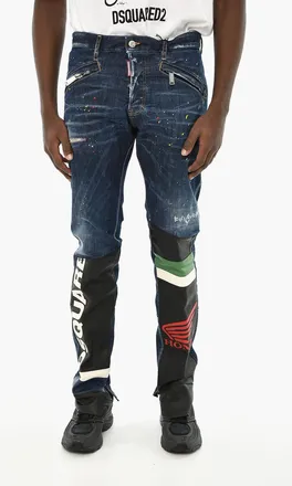 Dsquared2 Vintage-Effect Jeans with Vegan Leather Detail on Back 16cm Dsquared2