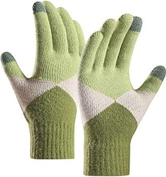 Generic Gants dhiver en tricot pour femme - Gants en tricot doux - Poignets &eacute;lastiques - Mitaines pour femme - Vert - Taille unique