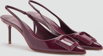 Mango Chaussures &agrave; talon en cuir vernis bordeaux - Femme - 35 - MANGO